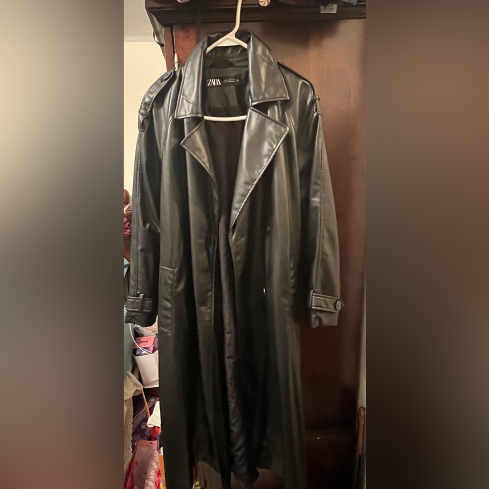Zara Faux Leather Trench Coat - Gem